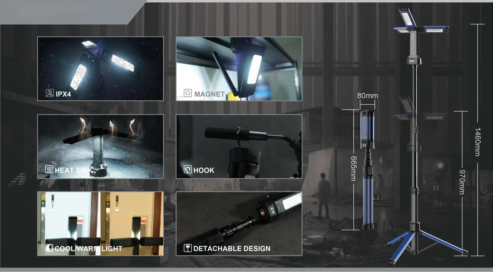 Dimmable 2000 Lumen LED Portable Magnetic Telescoping Work Light