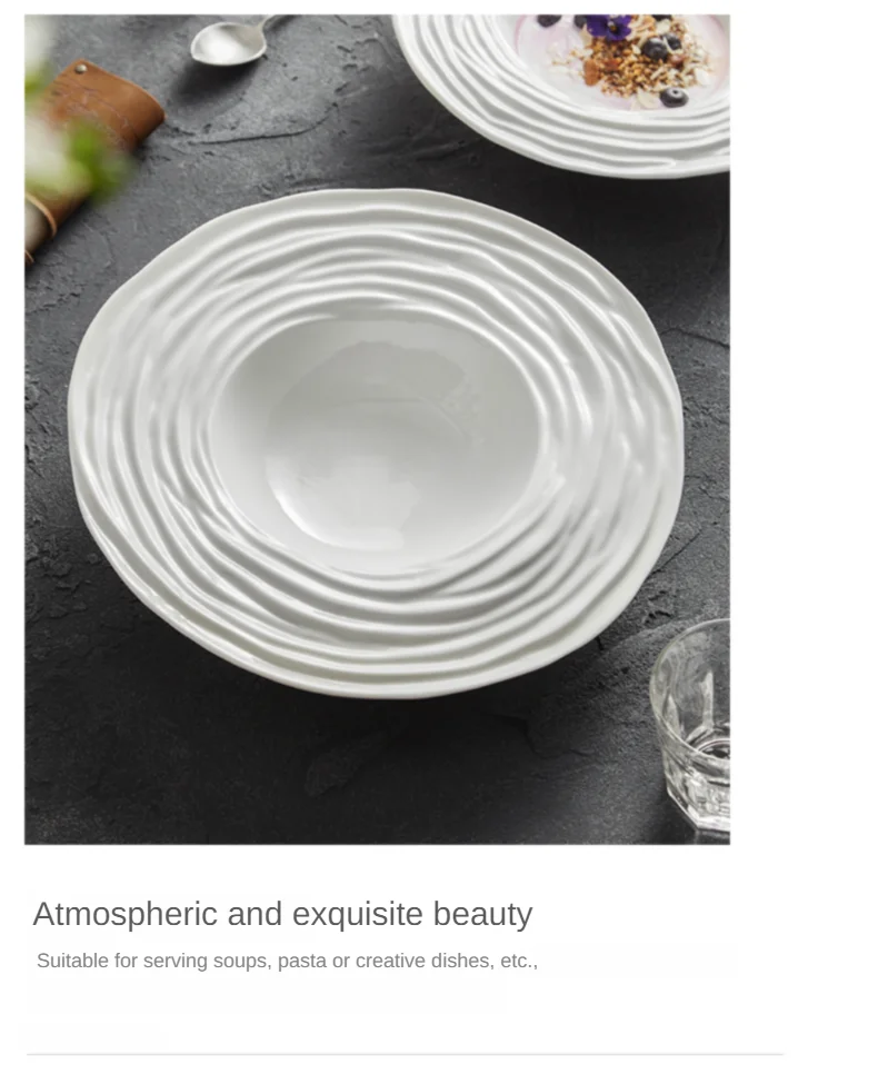 Straw Hat Dish Deep Dish Large White Ceramic Water Ripple Advanced ...