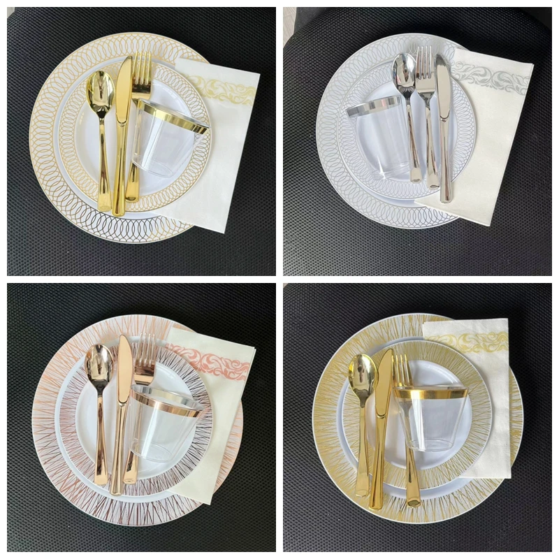 175 Piece Gold Dinnerware Plastic Set for Elegant Parties