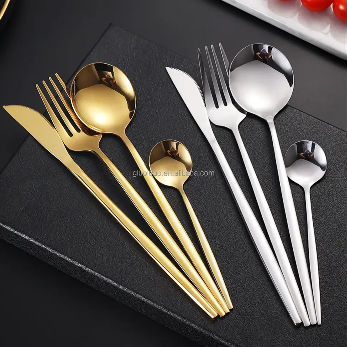 4PCS Northern Europe Style Heavy Duty Gold Stainless Steel Cutlery Set ...