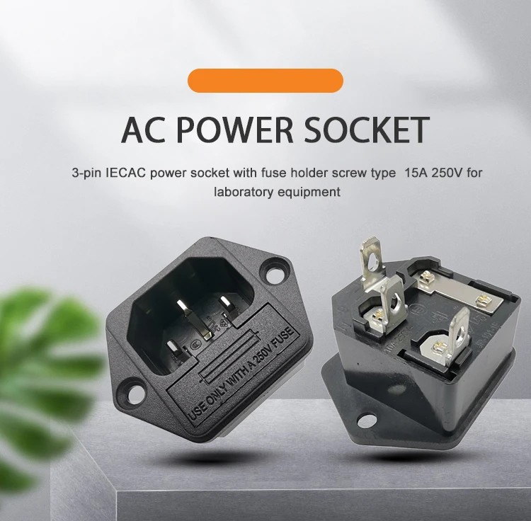 3-pin Iecac Power Socket With Fuse Holder Screw Type 15a 250v C13 Plug ...