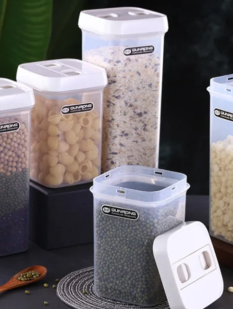 Clear Dry Grain Food Plastic Storage Jar Bin Multifunction Rectangular ...