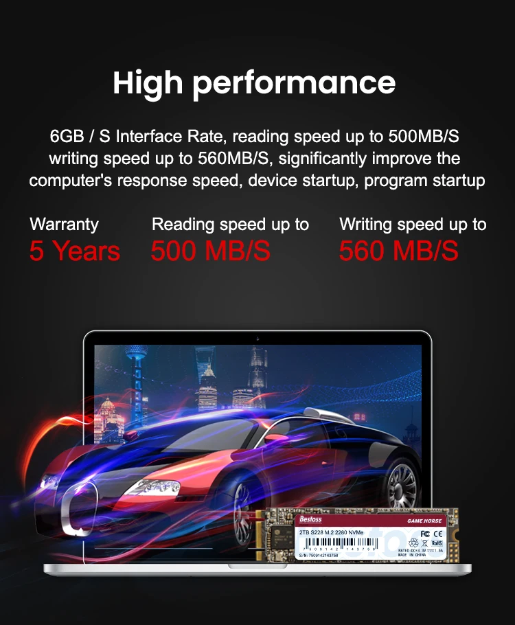 Bestoss M.2 NGFF SATA III SSD - 128GB to 1TB Capacity