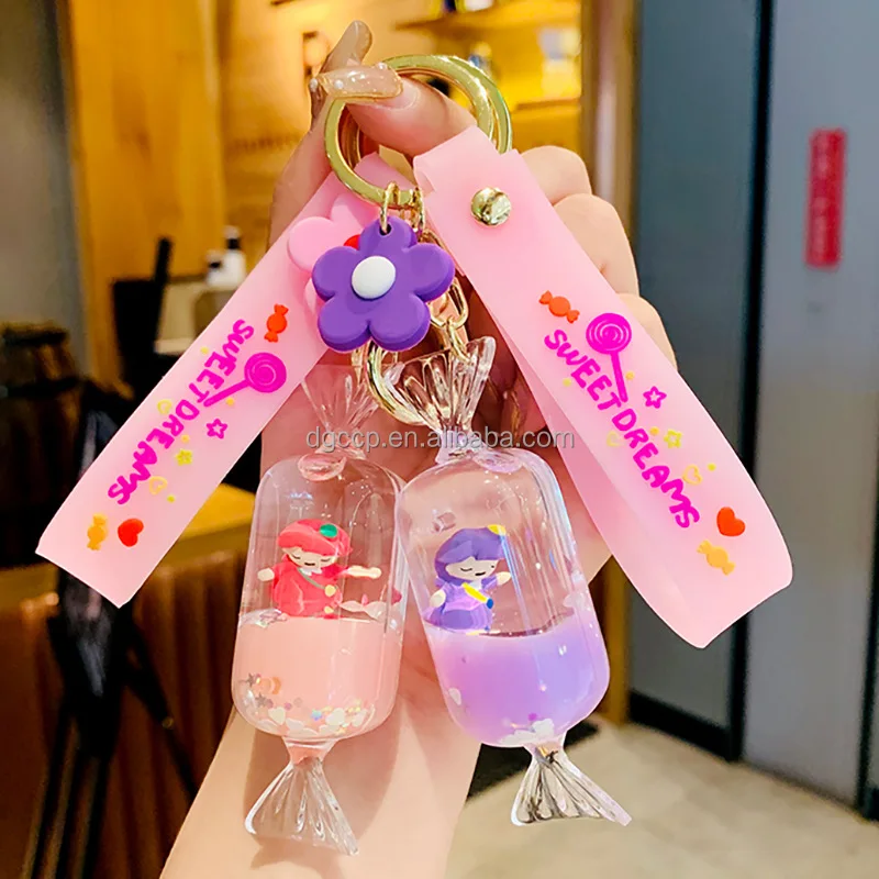 Candy Girl Acrylic Keychains Oil Floating Liquid Keychain Car Bag Cute ...