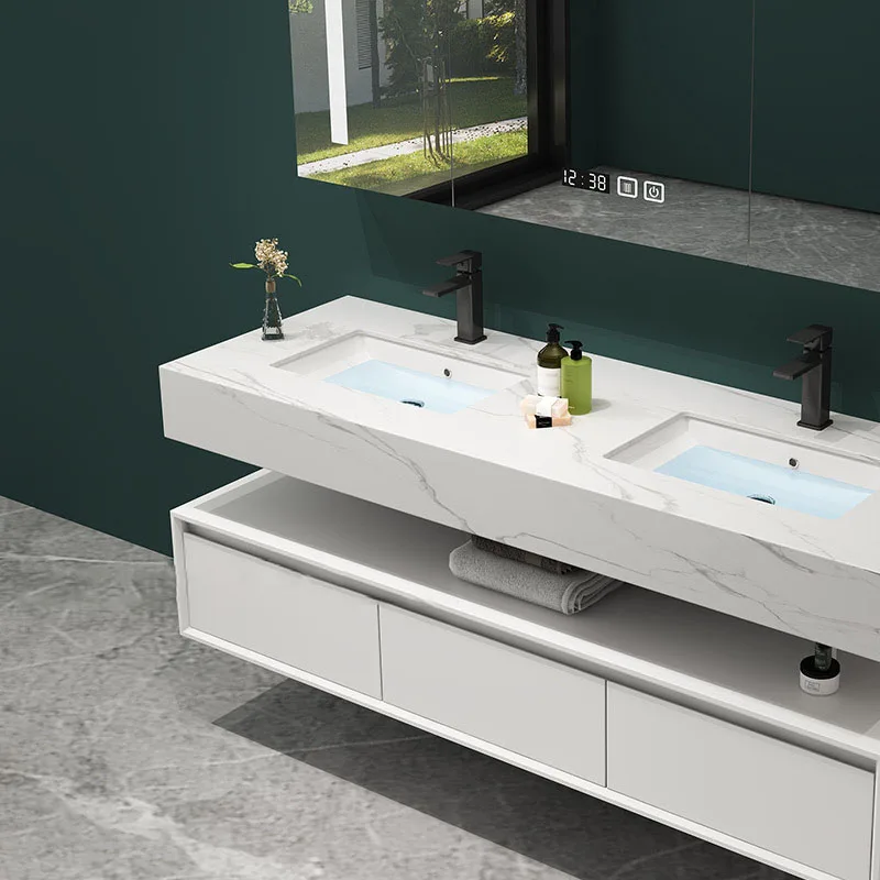 Luxury Hampton Inn Hotel Furniture LED Mirror Quartz Top Wood Timber Vanity