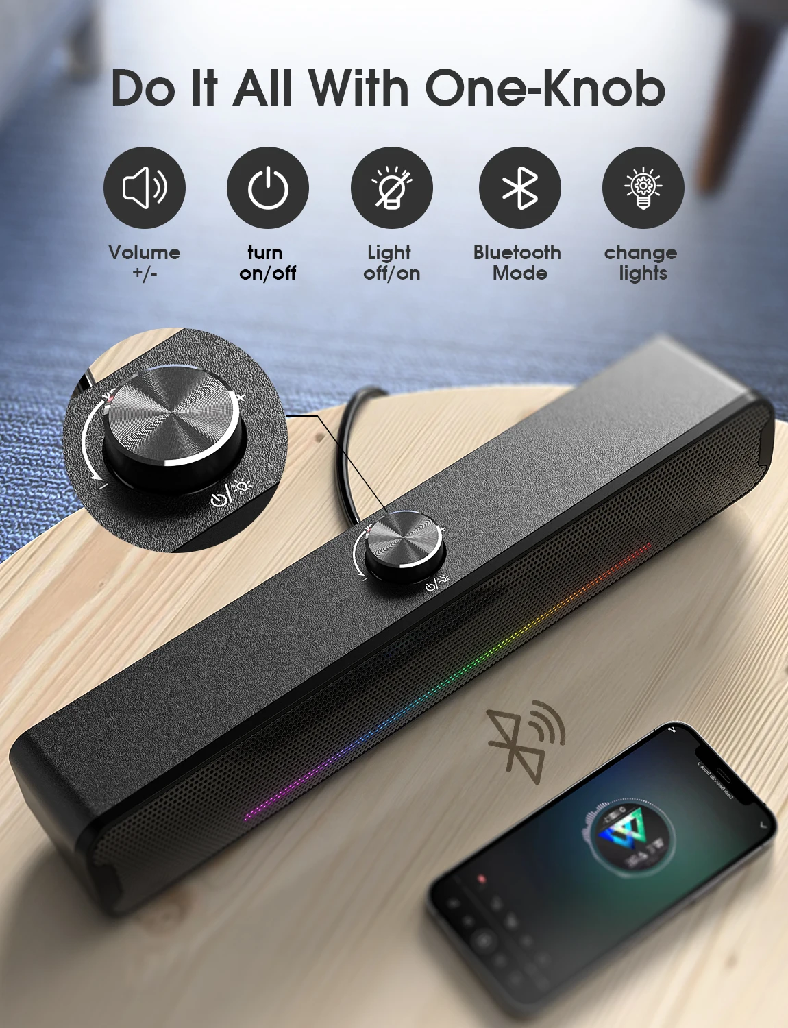 ONIKUMA L16 3D Surround Mini Wireless Soundbar - Portable & High Quality