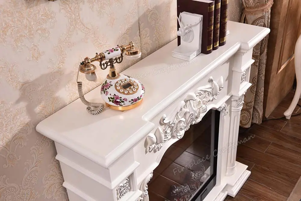 Custom White Carved Mantel Surround Electric Fireplace With Fireplace ...