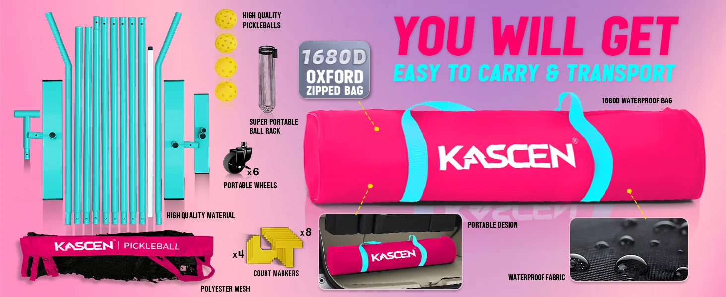 Kascen 22ft Portable Pickleball Net - Regulation Size With Wheels,Court ...