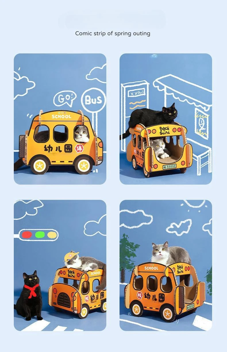 School Bus Model Cat Scratch Board Corrugated Paper Cattery Cat ...
