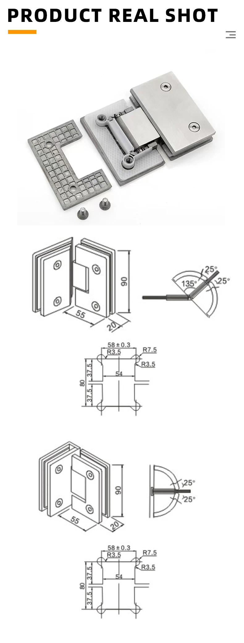 Tianlan 90 135 Degree Bathroom Shower Clamp Glass Door Corner Double ...