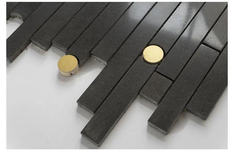 Black Linear Basalt Marble Mosaic Inlay Brass Tiles