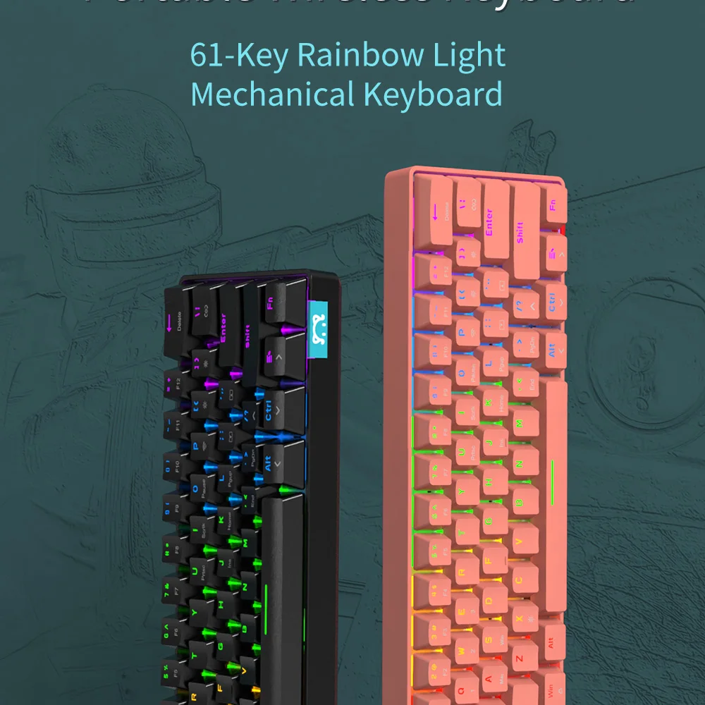 Ajazz Stk61 Rainbow Colors Bt 3.0 Dual-mode Compact 61 Key Mechanical Gaming Mini Wireless Usb ...