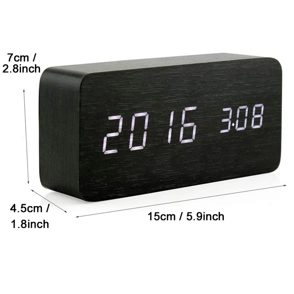 Usb Clocks Led Wooden Alarm Clock Watch Table Voice Control Digital ...