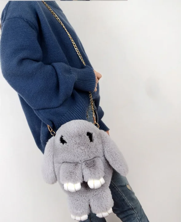 Cute Animal Rabbit Plush Handbag Kawaii Faux Rabbit Fur Bunny Purse for ...