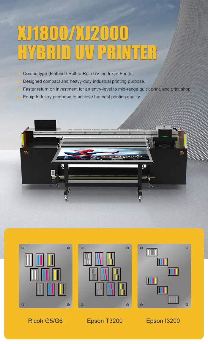 Xenons XJ1800 XJ2000 UV Hybrid Printer for Home & Advertising