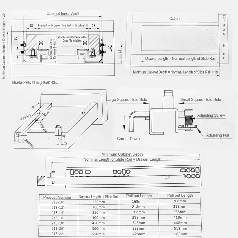 16 Heavy Duty Drawer Slides - Telescopic Bottom Mounting