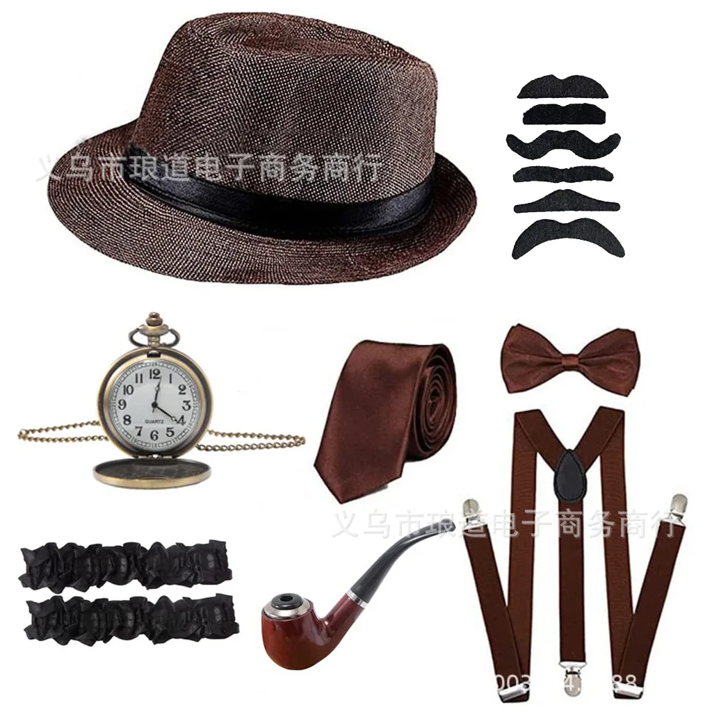 1920s Mens Costume With Great Gatsby Gangster Fedora Hat Pocket Watch ...