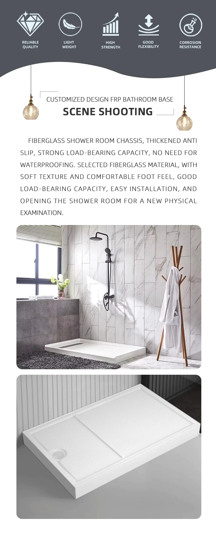 Factory Production Waterproof SMC Frp Customizable Shower Tray ...