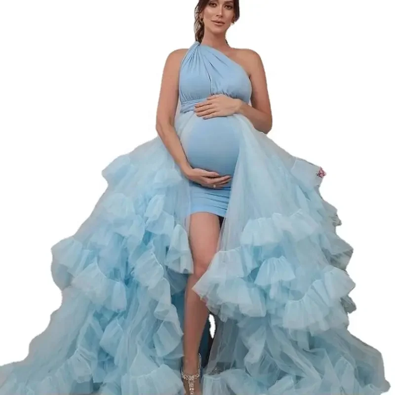 Flying Fluffy One Shoulder Maternity Gown Lace Maxi Dresses Women ...
