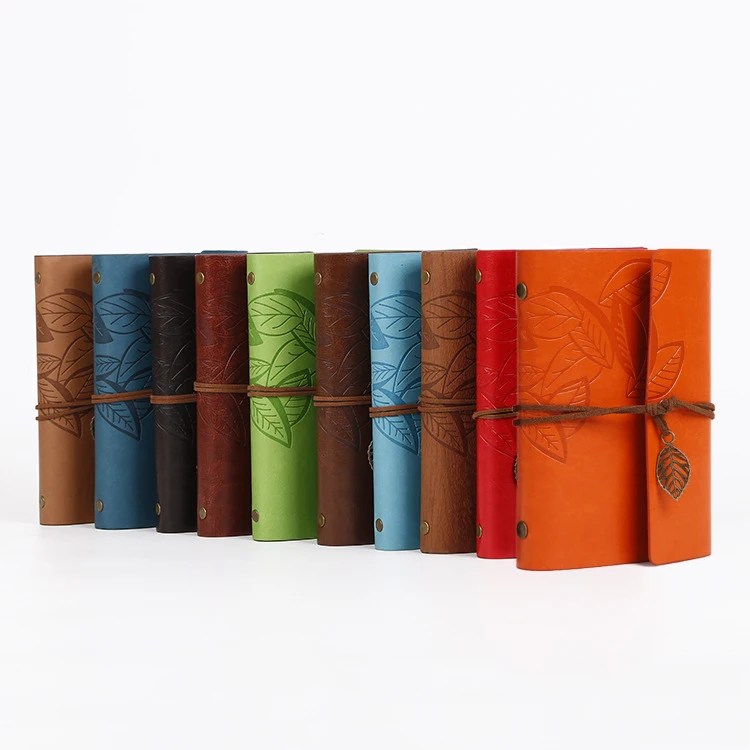 Student Retro Notebook Creative PU Leather Leaf Shape Bandage Cover ...