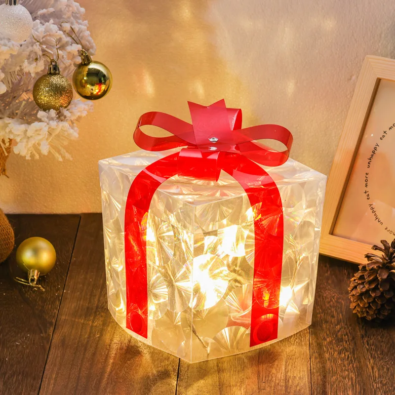 Set Of 3 Christmas 60 Led Light Gift Boxes Transparent Warm White Light ...