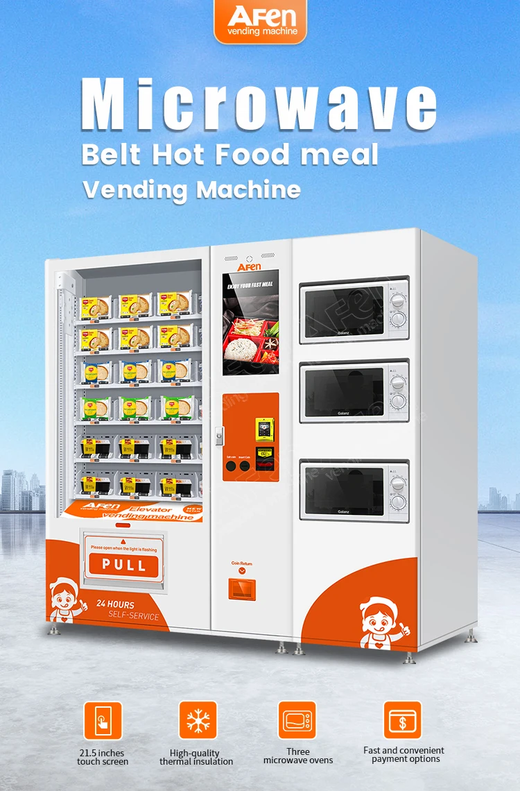 Afen Fully Automatic Pizza Vending Machine Hot Food Vending Machine With Conveyor Belt Microwave ...