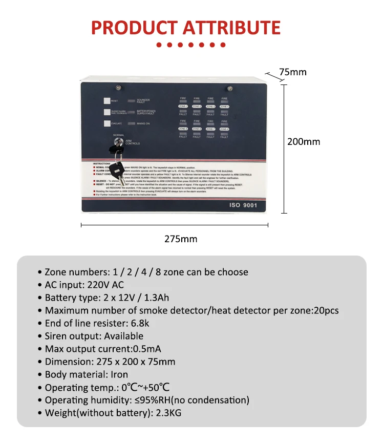 Hot Sale Conventional Fire Alarm Control Panel Fire Alarm System 2 Zone ...