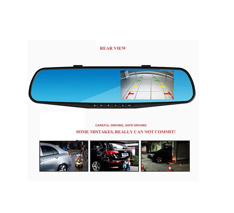 Dual Lens Car Rearview Mirror Camera with 4.3inch HD Display