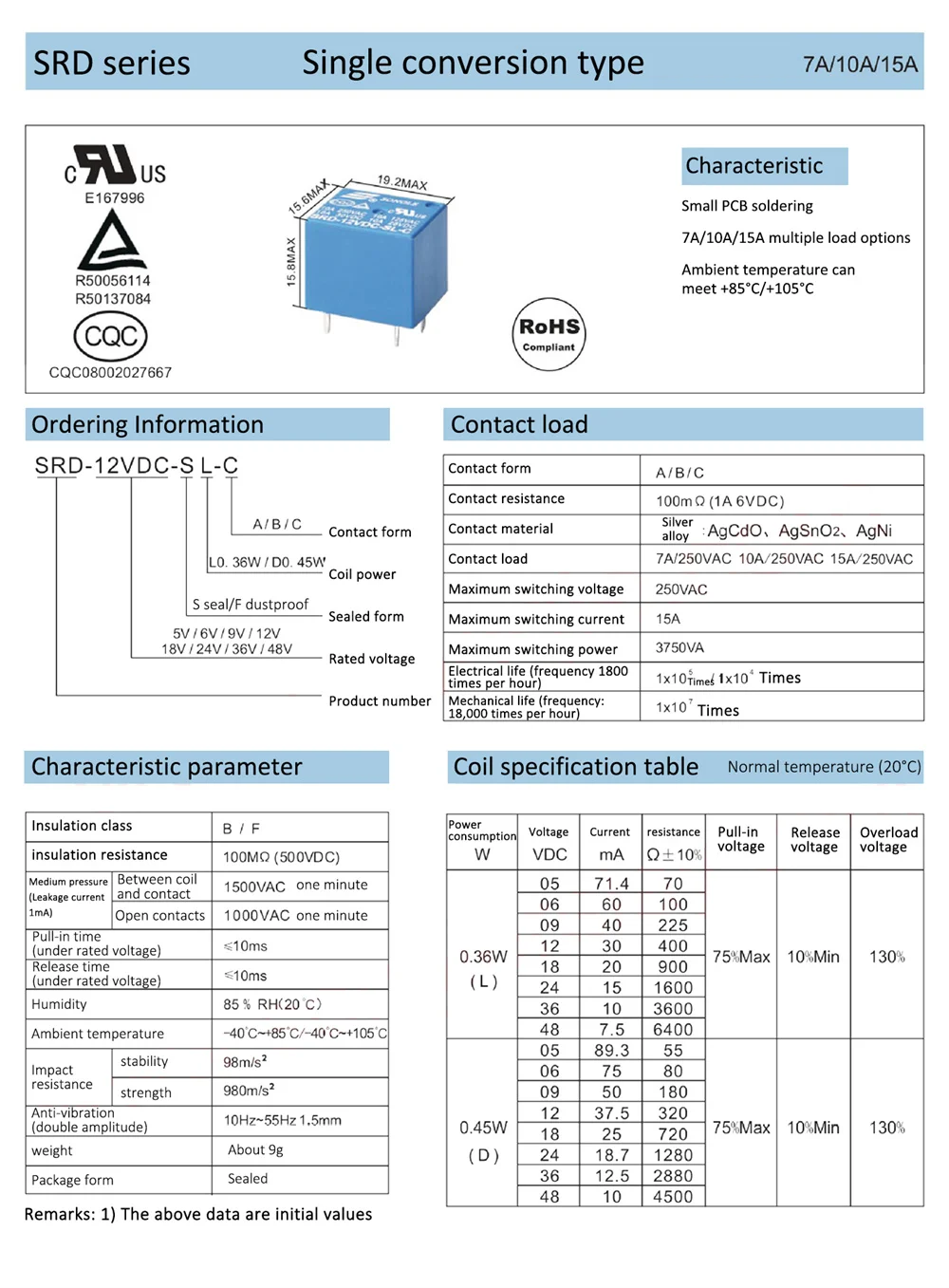 SRD Relays - Reliable 3V, 5V, 6V, 9V, 12V, 24V, 48V Options