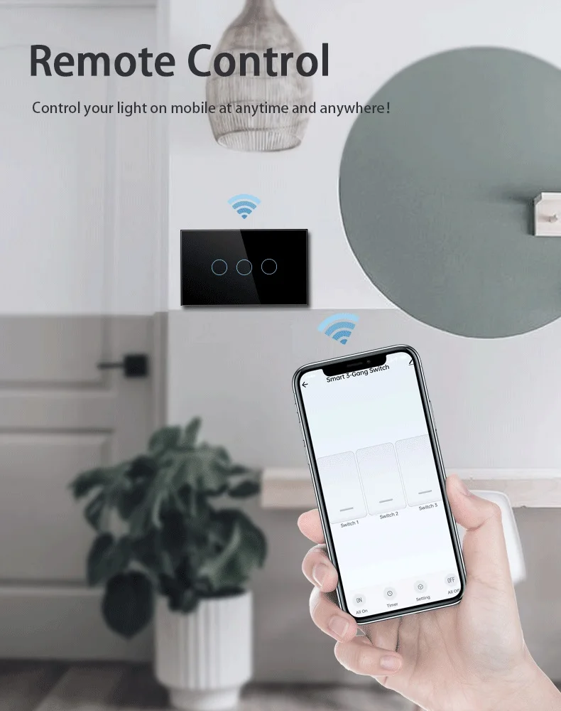 XZJ 2025 Smart Tempered Glass Remote Control Switch - IP20