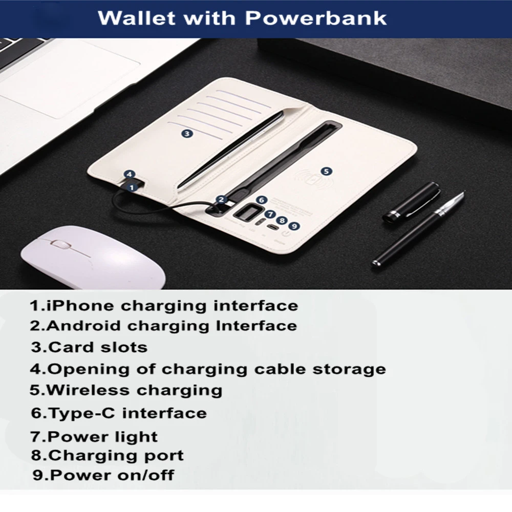 2022 Hight Quality Power Bank Wallet with RFID Wireless Charger