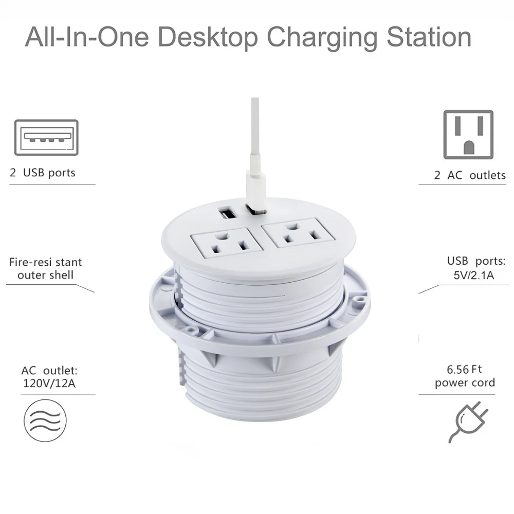 White And Black Smart Round Desktop Socket With Two Us Power And Two ...