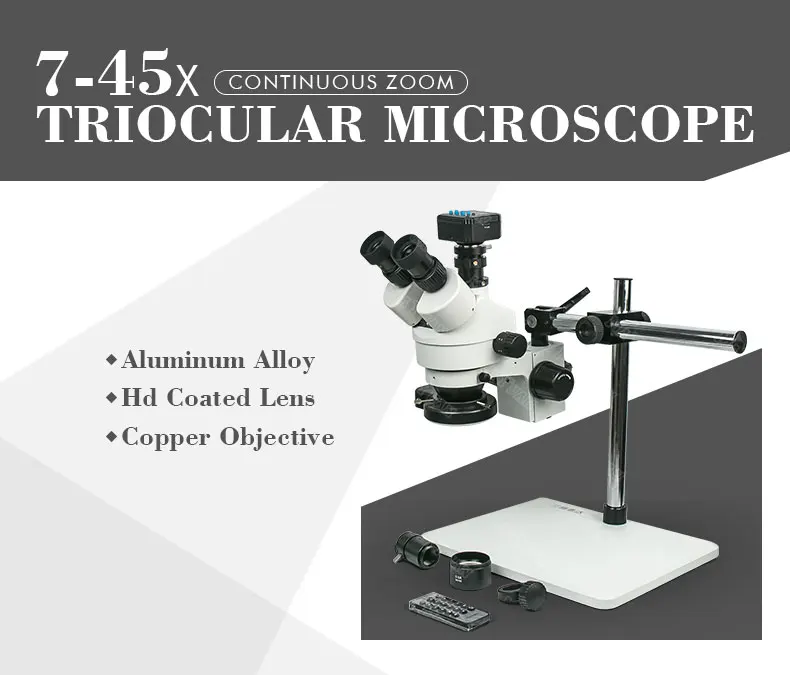 7-45x Binocular Stereo Zoom Microscope With Single Arm Rotating Stand ...