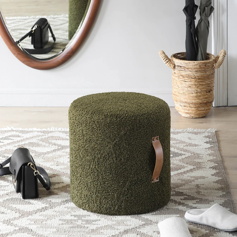 Custom Round Storage Stool - Modern Boucle Ottoman