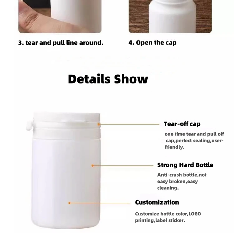 60ml White HDPE Plastic Packaging Bottle with Tear-off Cap 150ml ...