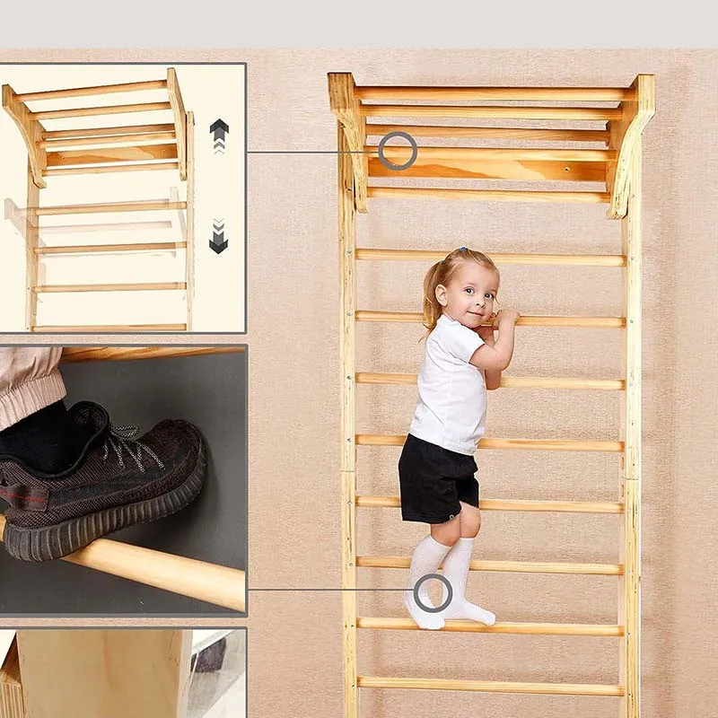Wooden Swedish Ladder Gymnastic Wall Bar for Body Stretching & Pull-Ups ...