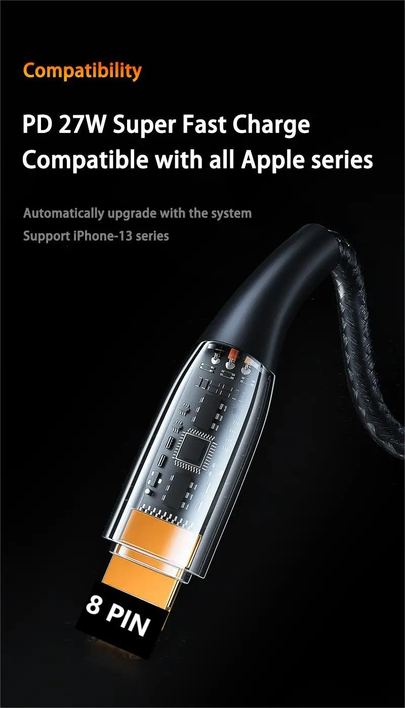 Wholesale Pd 27w Transparent Type C Alloy Braided V8 Tope C Data Cable ...