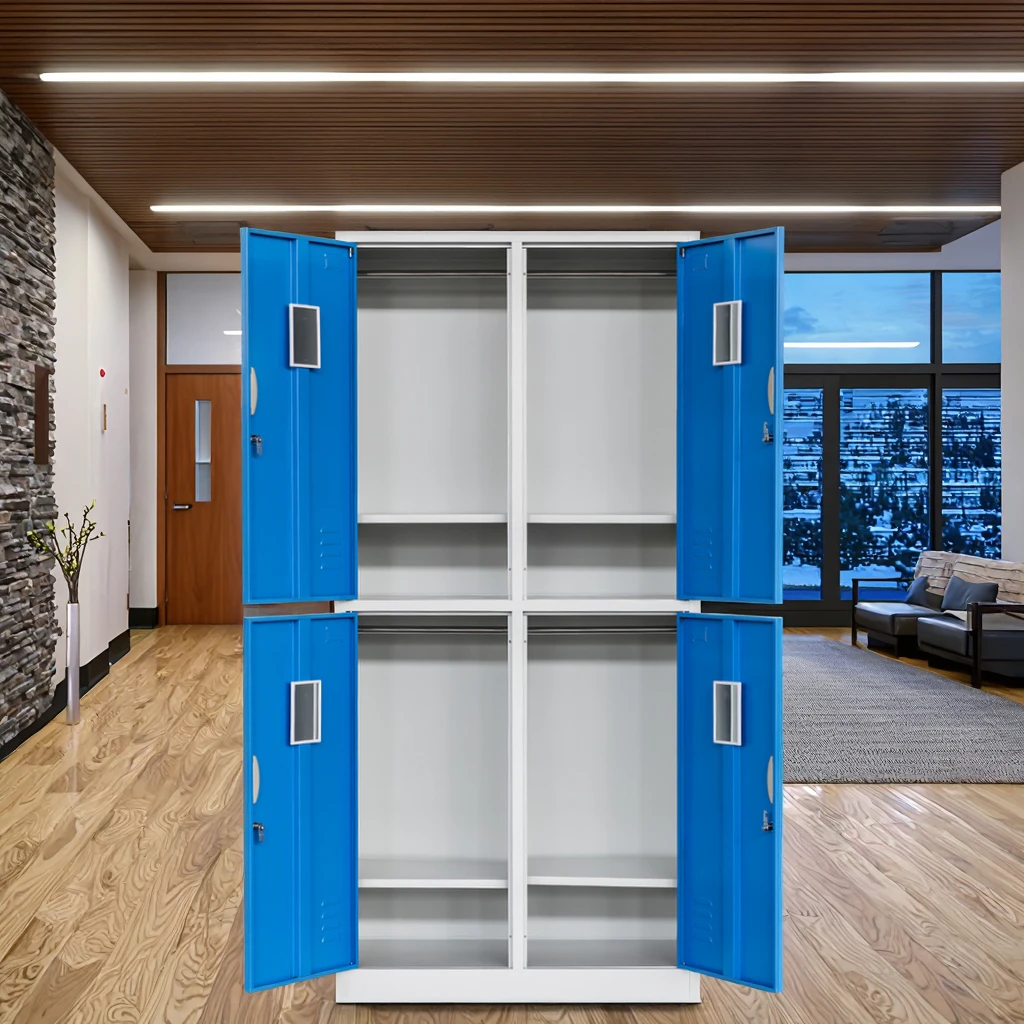 4-Door Iron Staff and Worker Clothes Storage Cabinet Wardrobe with Key ...
