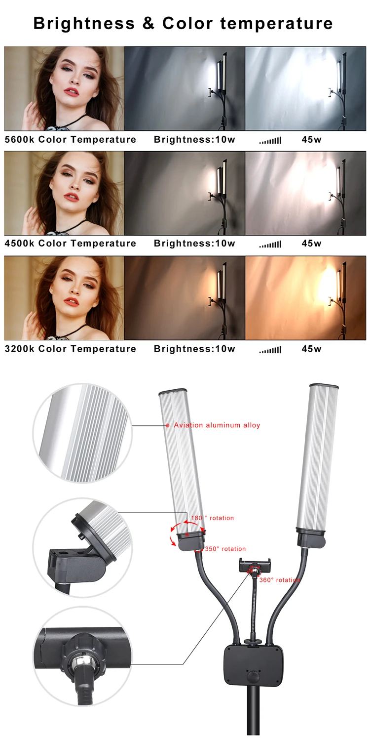 2 Arms Fill Light - Beauty Lash Lamp for Salon & Vlogs