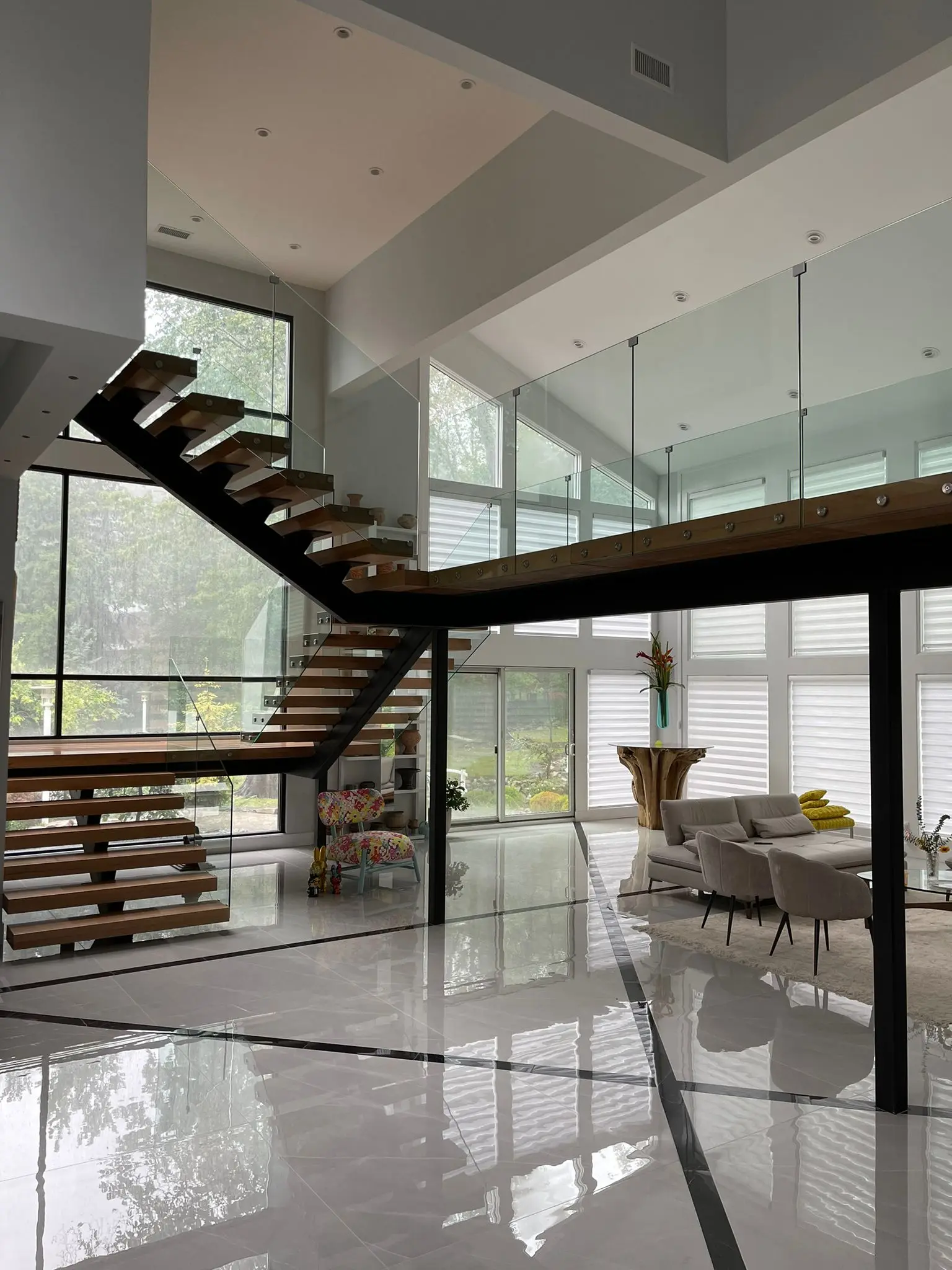 Straight Steel Glass Modern Floating Staircase by Cbmmart