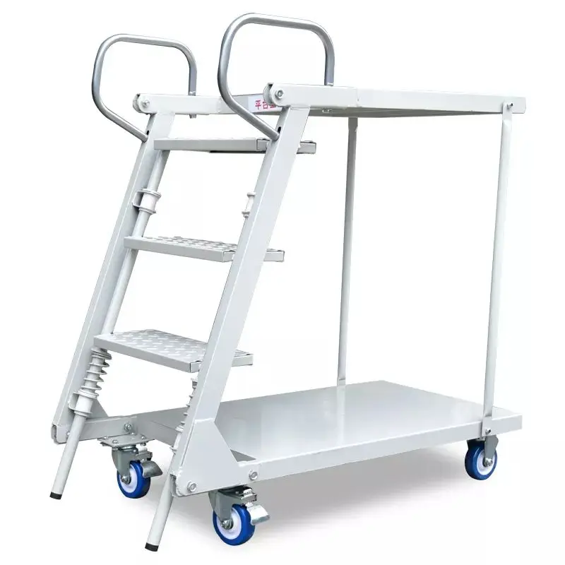 Warehouse Steel Rolling Mobile Step Platform Ladder Cart With Wheels ...