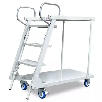 Warehouse Steel Rolling Mobile Step Platform Ladder Cart With Wheels ...
