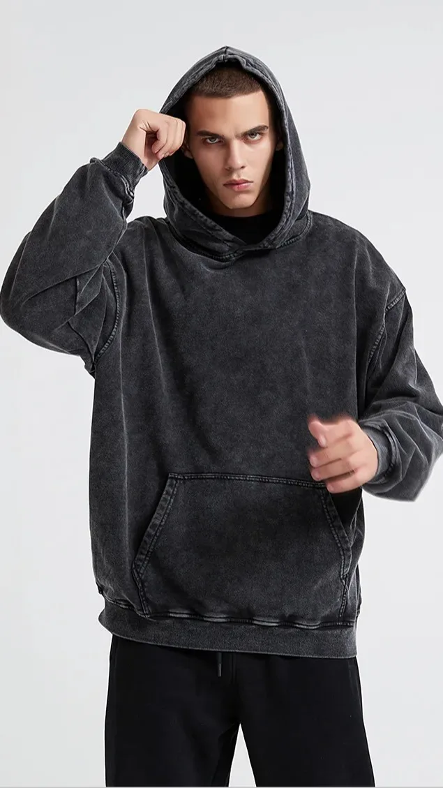 Hellojim 2024 New Acid Wash Hoodies 100% Cotton Heavyweight Streetwear ...