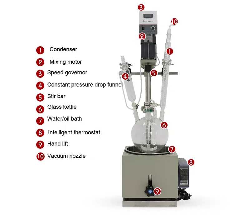 Chemistry Benchtop 5 Liter Single Wall Glass Reaction Vessel with ...