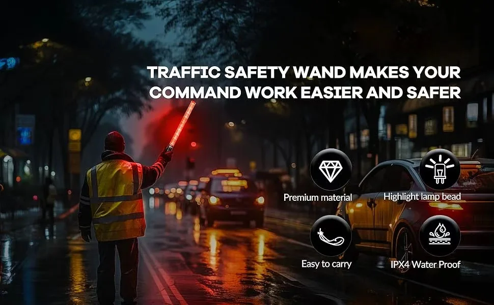 54cm Reflective Traffic Control Flashing Stick Red LED Wand Warning ...