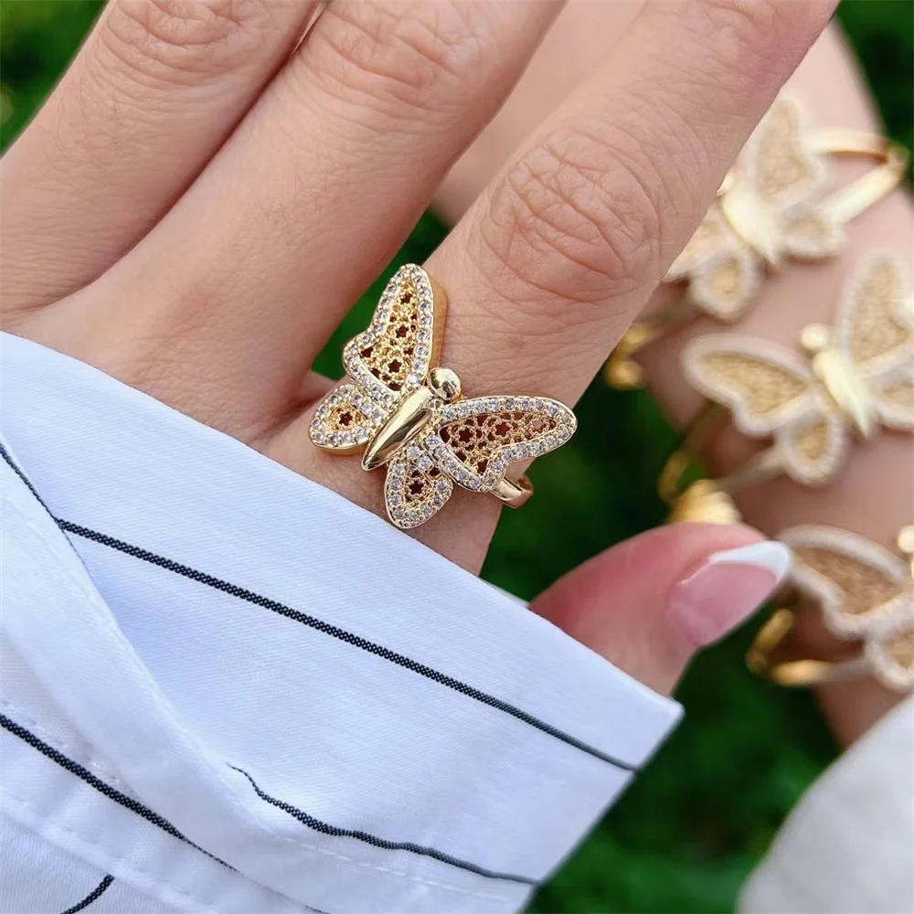 24K Gold Plated dainty cubic zirconia butterfly ring CZ butterfly rings for women Alibaba