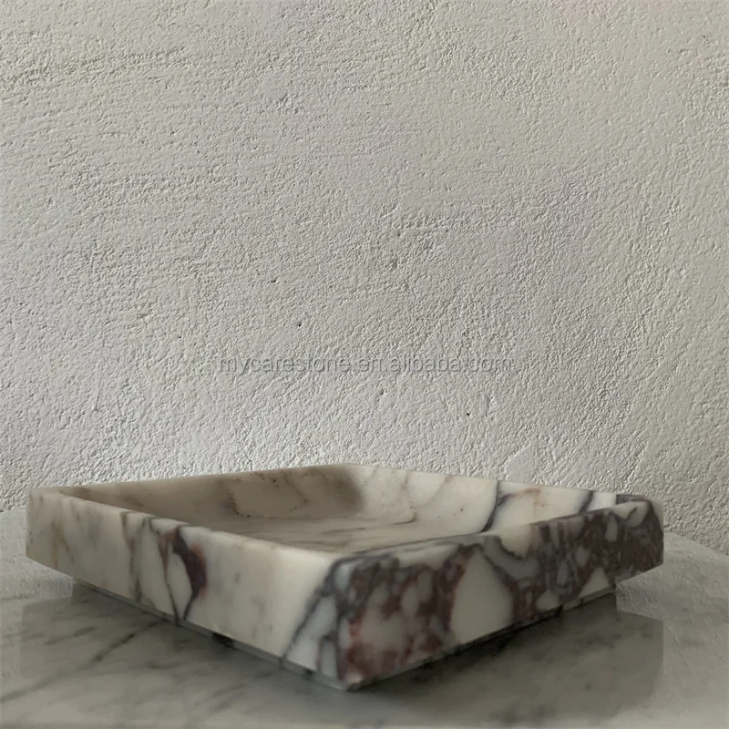 Italian Viola Calacatta Marble Square Stone Tray And Serving Box - Buy ...