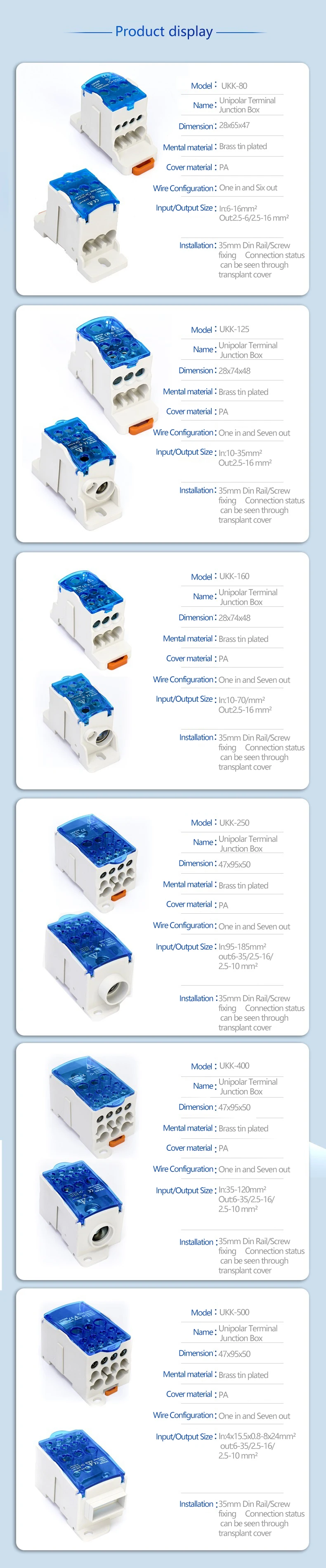 Guide Rail Type Terminal Block Junction Box UKK80A Wire Splitter zero Line Terminal Block One in ...