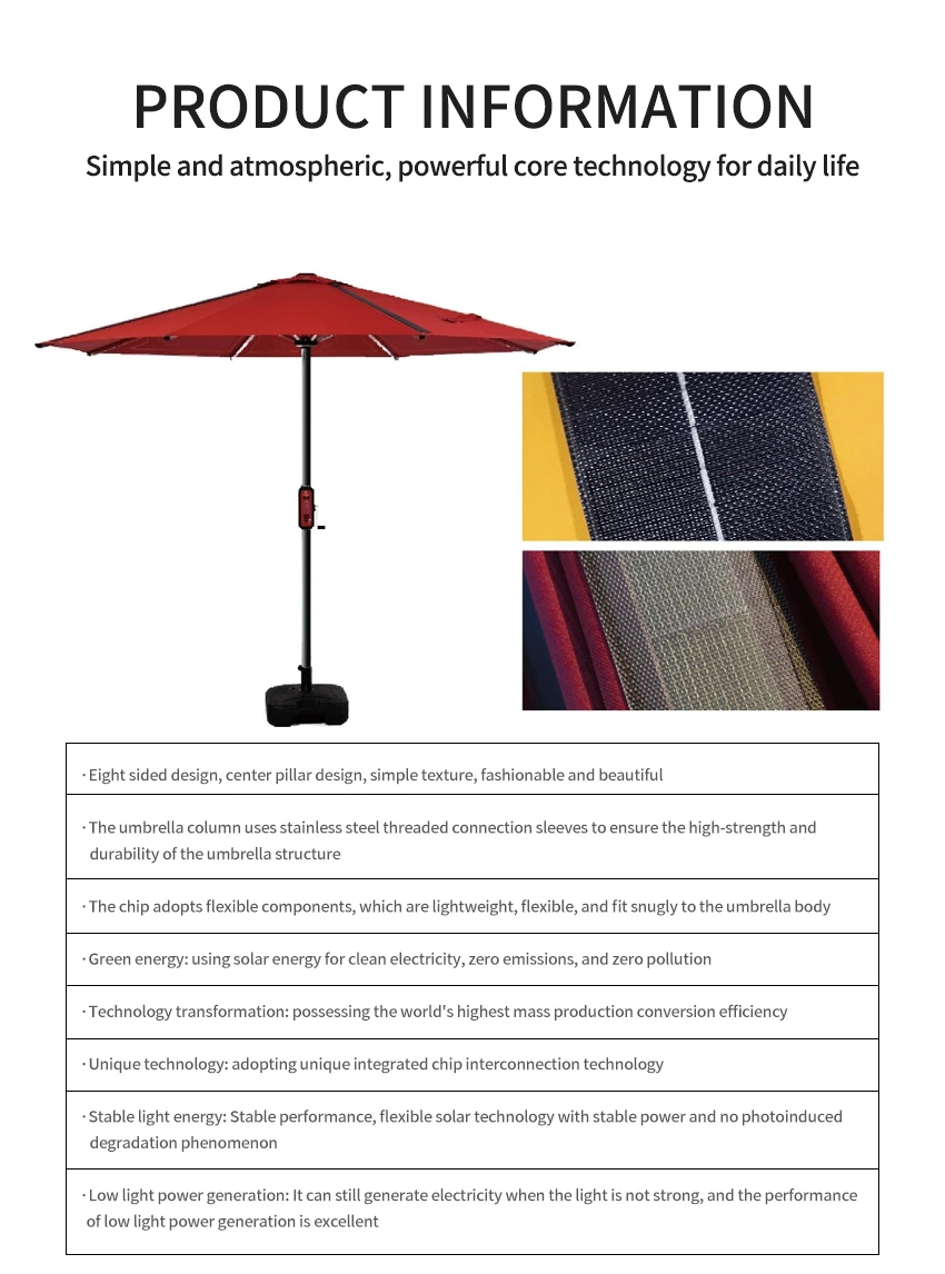 Outdoor Patio Solar Power Umbrella Red & Green Hybrid System for Beach ...