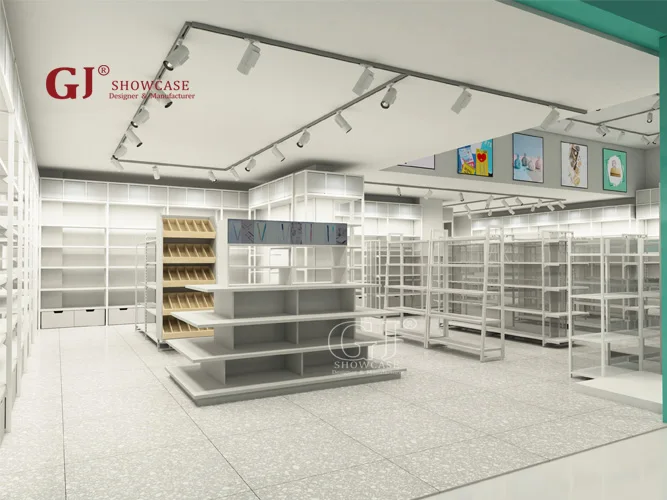 Customized Shopping Mall Wall Gondola Shelf Wood and Steel Shelving ...